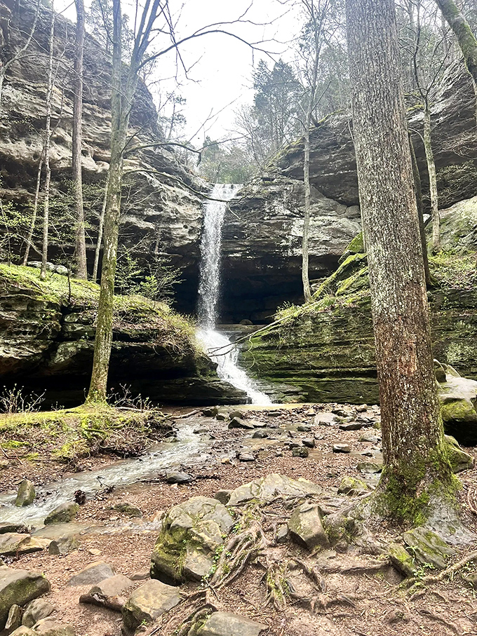 The main attraction delivers its performance without fanfare—just pure, mesmerizing beauty cascading down ancient stone walls that have seen millennia pass.