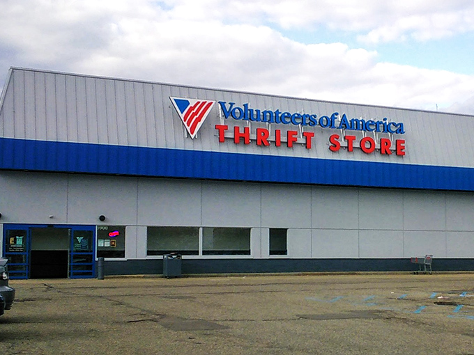 This Volunteers of America store doesn't need flashy gimmicks – the "HOUSEHOLD ITEMS" sign tells you exactly what treasures await.
