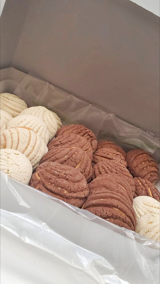 Conchas lined up like sugary soldiers – some chocolate, some vanilla – all waiting to be dunked into your morning coffee.