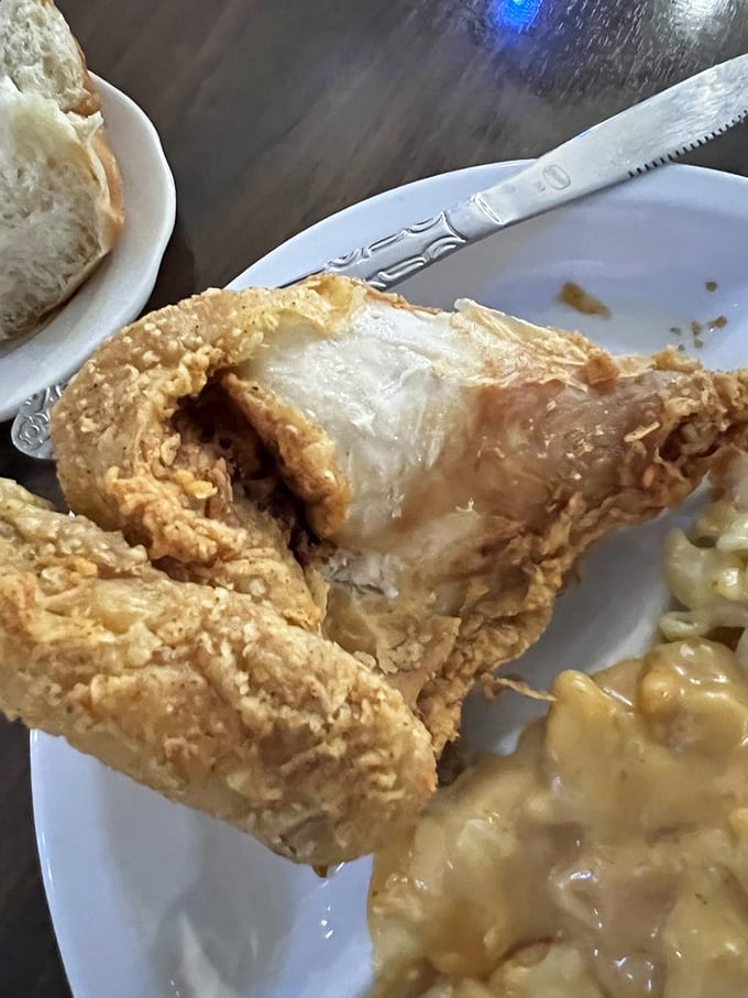 Look at that crust! Crispy, craggly, and somehow both substantial and delicate. This chicken didn't just cross the road; it achieved greatness.