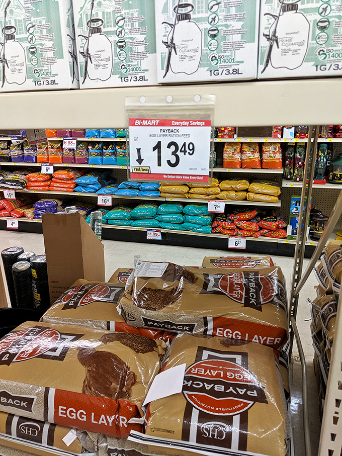 Payback Egg Layer feed at $13.49 – because even Oregon chickens deserve quality dining. The colorful pet food selection keeps furry and feathered friends happy. 