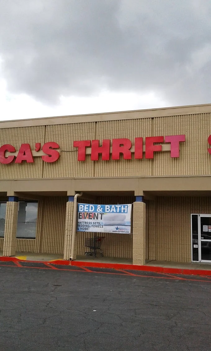 America's Thrift Store's tan exterior hides a kaleidoscope of possibilities – the beige building equivalent of a plain chocolate with caramel inside.