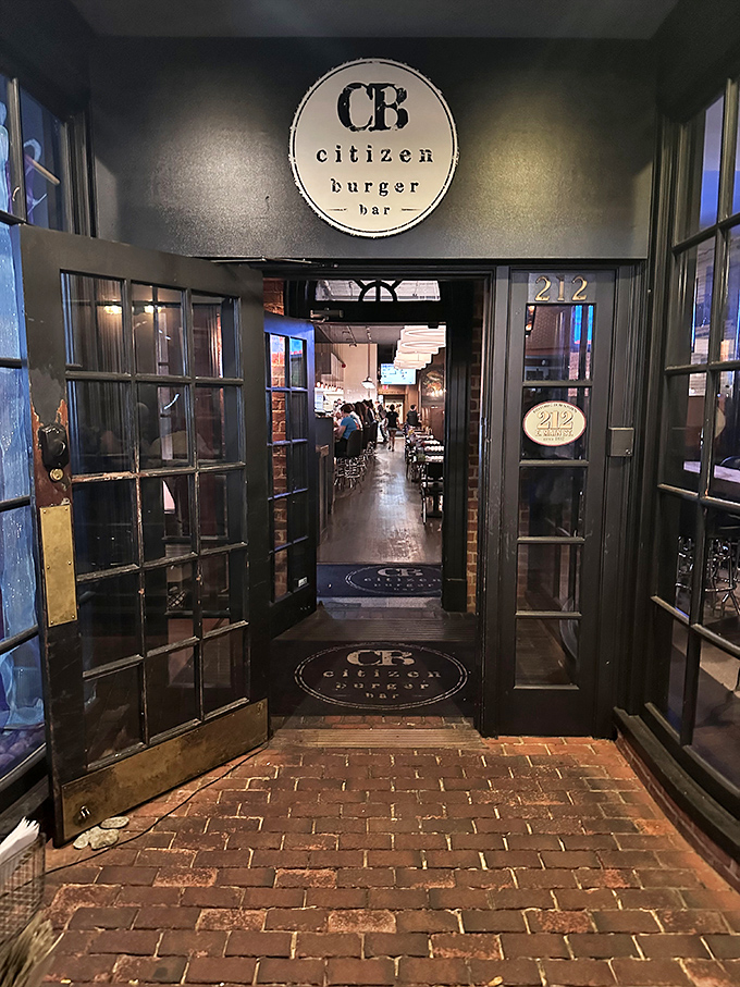 Citizen Burger Bar's elegant entrance says "we take burgers seriously." Those black French doors lead to a world where local ingredients meet burger artistry.