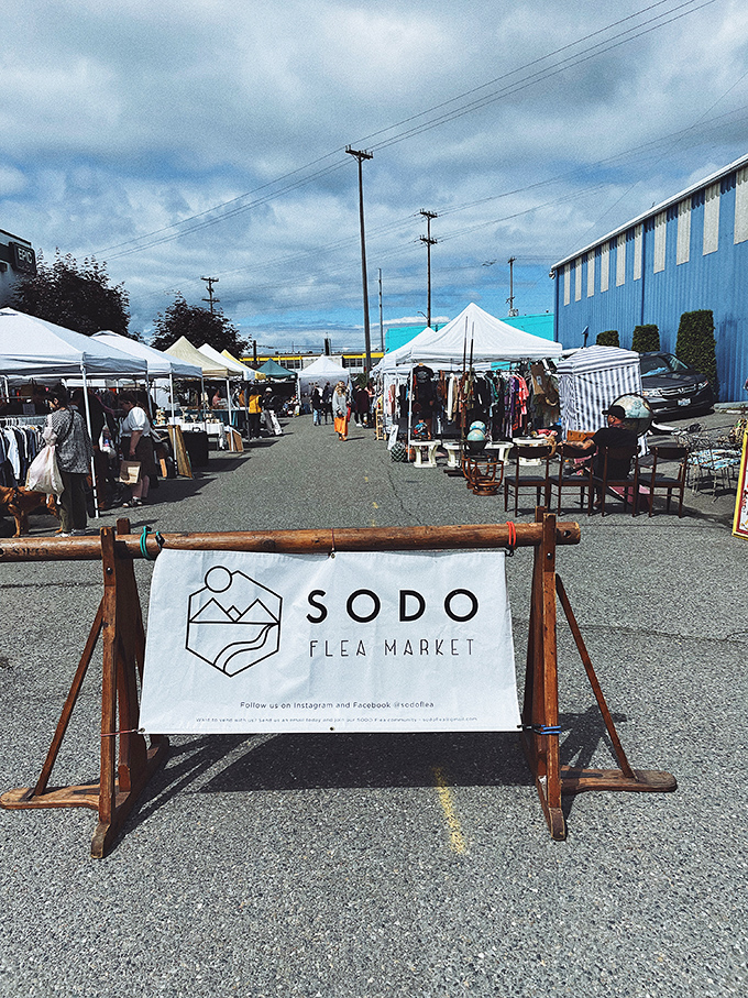 Urban treasure hunting at its coolest – SODO's monthly market draws Seattle's style-savvy crowd searching for vintage fashion and mid-century gems.