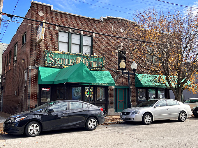Seamus McDaniel's brick façade and emerald awnings conceal one of St. Louis's best-kept burger secrets – Irish hospitality with American flavor.