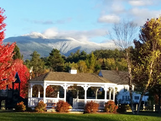 Fall foliage frames this mountain view so perfectly, it's as if Mother Nature attended art school specifically to create this scene.