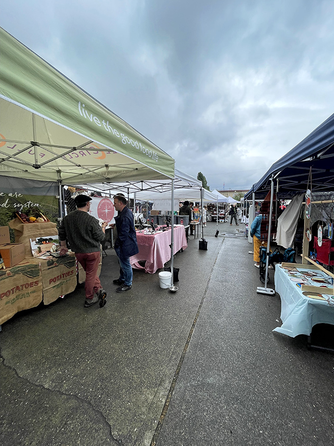 Where Seattle's industrial vibe meets vintage cool – SODO Flea Market vendors display their carefully curated collections under open skies.
