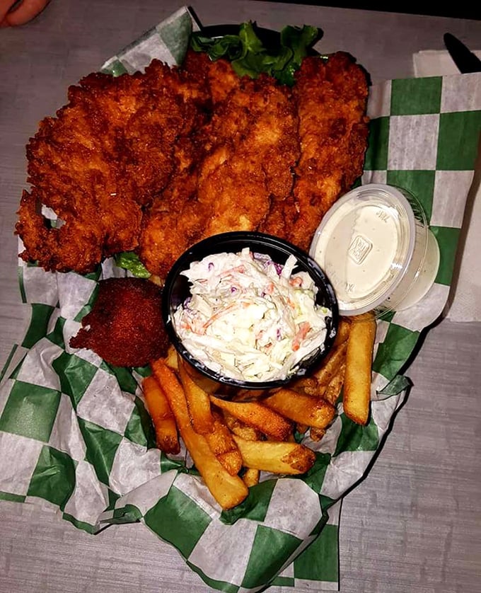 Chicken strips that actually taste like chicken—what a concept! Crispy, peppery coating gives way to juicy meat that puts fast food versions on the express train to shame.