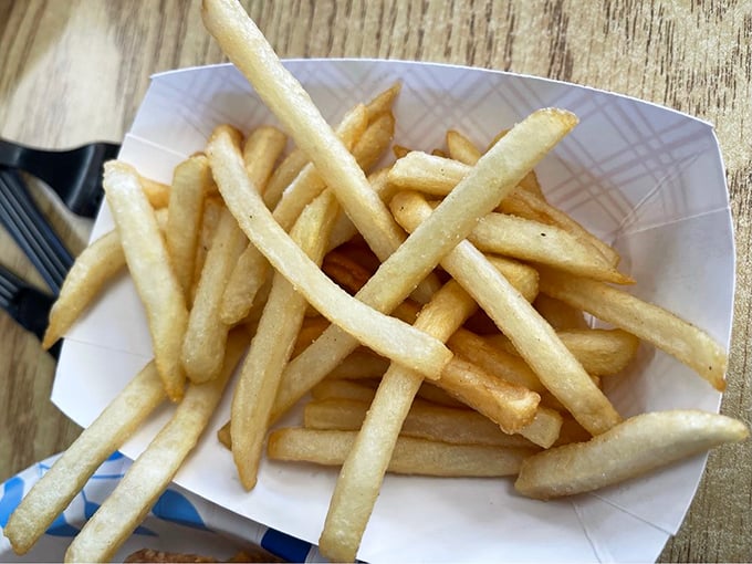 French fries so perfectly golden they deserve their own trophy. Crisp exterior, fluffy interior—the supporting actor that sometimes steals the show.
