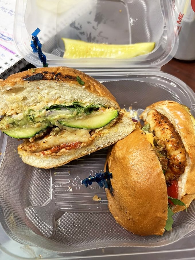 This sandwich doesn't just have layers, it has character development. The zucchini and halloumi are having a delicious conversation in there.