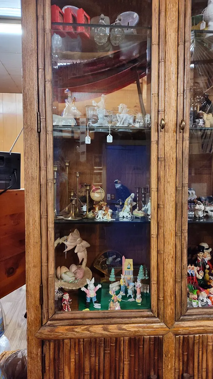 Curio cabinet dreams come true. These glass-enclosed treasures are waiting to become conversation pieces in someone's living room.