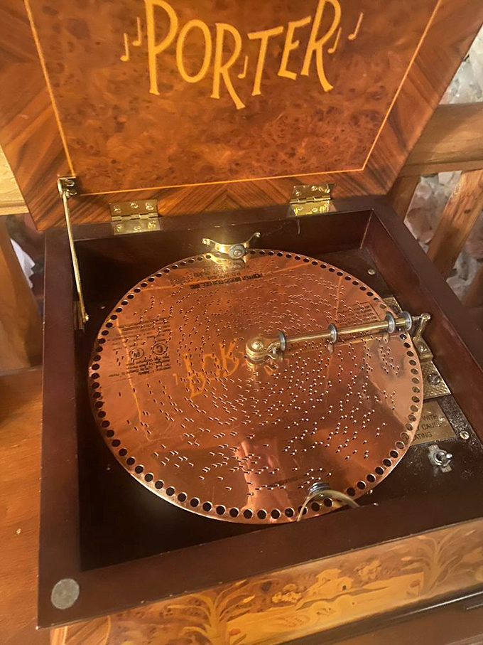 Antique meets artistry in this beautifully preserved "Porter" music box – one of many thoughtful details that make the lodge feel like stepping back in time.