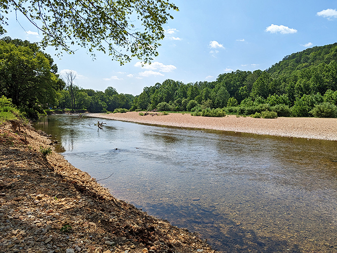 Crystal clear waters of the Jacks Fork River flow gently over smooth pebbles – nature's version of a spa treatment for your soul.