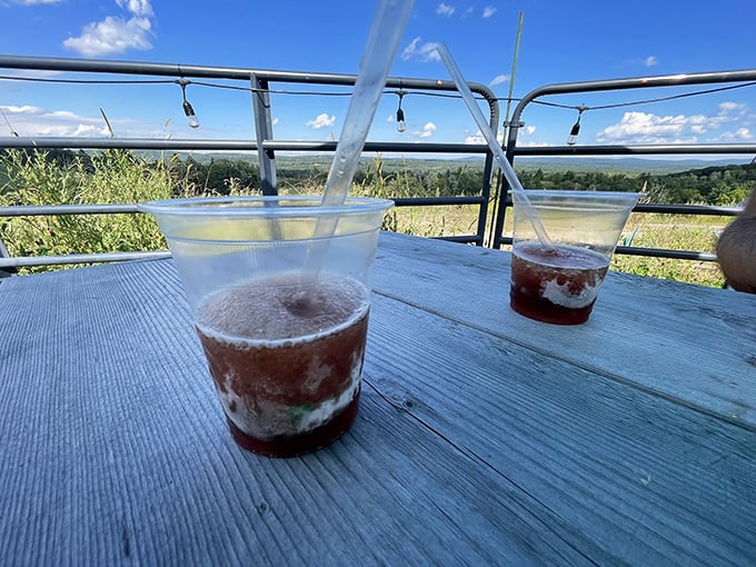 Two root beer floats with a view that makes everything taste better. The foam-to-liquid ratio here is what mathematicians call "the golden delicious ratio."
