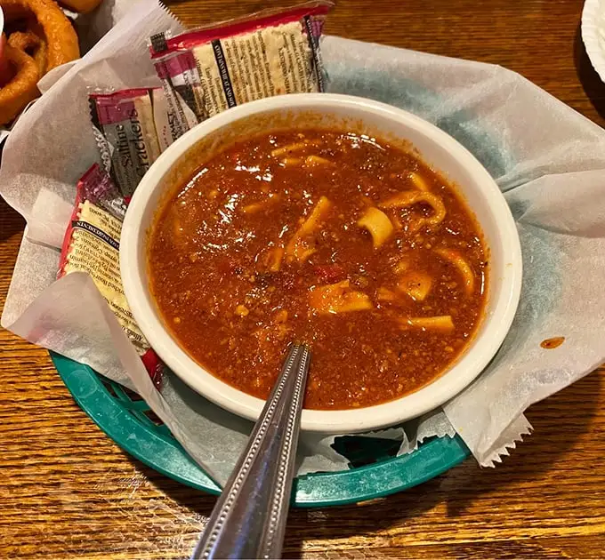 A bowl of hearty chili that doesn't just warm your stomach—it hugs your soul on those chilly Appalachian evenings.