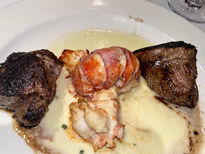 Steak and lobster: proof that land and sea can coexist in perfect harmony on one plate. World leaders should take notes.