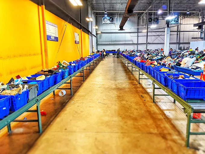 The legendary blue bins in their natural habitat. Each one a mystery box that might contain anything from vintage Pyrex to that lamp your grandmother had.