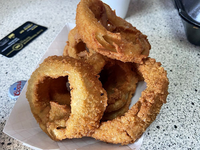 Golden-brown onion rings with that perfect crunch—because sometimes even the greatest barbecue needs a crispy sidekick for texture contrast.