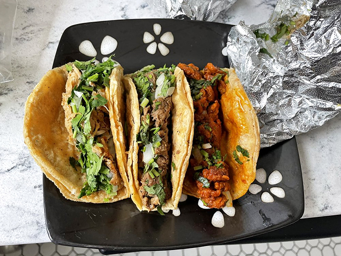 Traditional tacos that tell a story with every bite. That cilantro-onion garnish isn't just decoration—it's the exclamation point at the end of a flavor sentence.