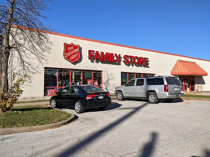 The Salvation Army's Family Store welcomes with its iconic shield. Where yesterday's treasures become tomorrow's conversation pieces!