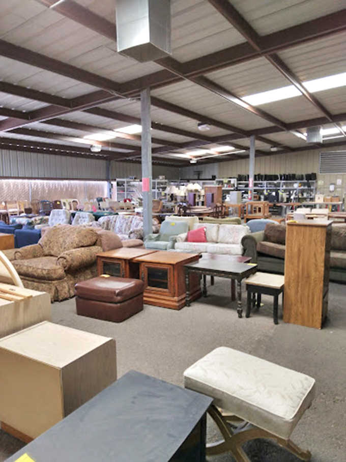 Furniture heaven! Where sofas of all patterns and periods gather to find their forever homes with budget-conscious decorators.
