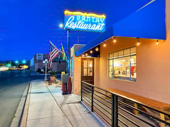 Day or night, The Pantry's charming blue awnings and New Mexico flag signal you've arrived at breakfast nirvana.