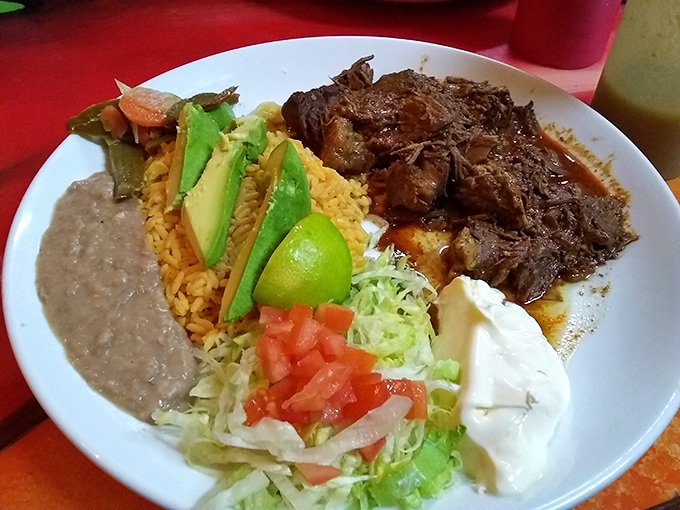This isn't just a barbacoa platter – it's a celebration on a plate, complete with all the colorful supporting characters that make Mexican cuisine so satisfying.