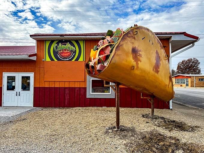 Cilantros Grill & Cantina features what might be the world's most committed taco advertisement. That's not Instagram bait—that's dedication to the craft.