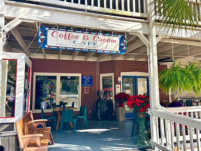 Coffee n' Cream Café's festive porch welcomes you like an old friend, complete with rocking chairs that practically demand you sit and stay awhile.
