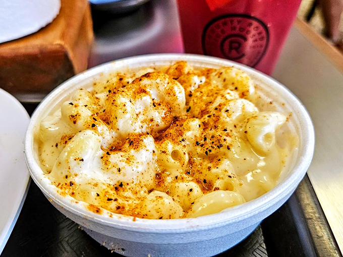 Mac and cheese that doesn't know it's a side dish. This creamy, spice-dusted masterpiece demands equal billing with the barbecue stars.