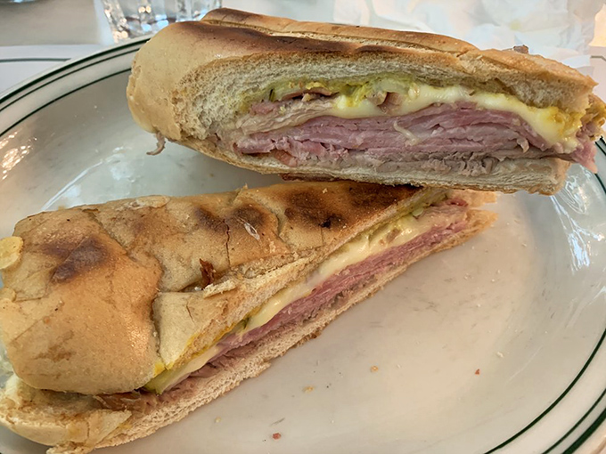 Cross-section perfection reveals the sandwich's inner secrets—like a delicious geology lesson where every layer tells a story of flavor.