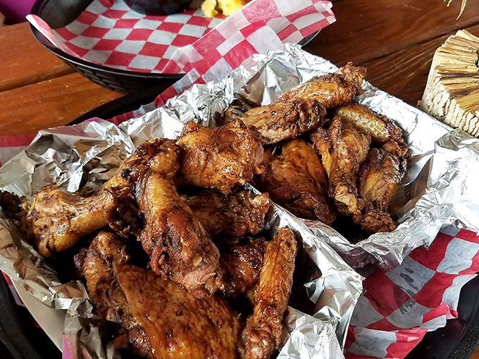 Dixie wings that look like they've been blessed by the smoke gods. No trendy sauce names here—just chicken that speaks for itself.