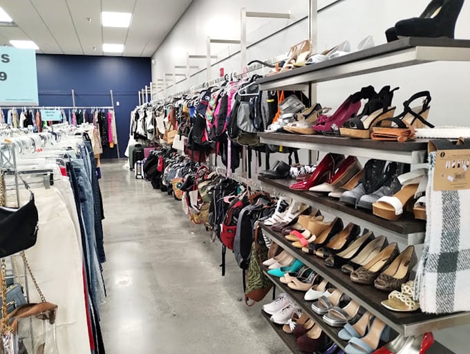 A shoe lover's paradise where stilettos, sneakers, and boots stand at attention, ready for second acts in new wardrobes across Tennessee.