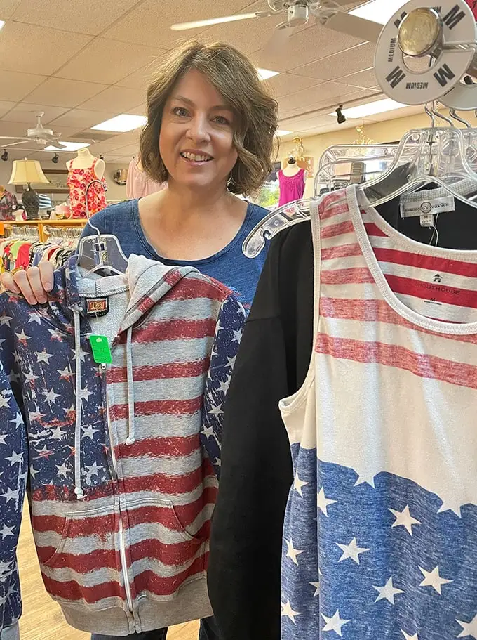 The thrill of the hunt captured in a moment. Those patriotic finds would make Uncle Sam himself stop for a shopping break.