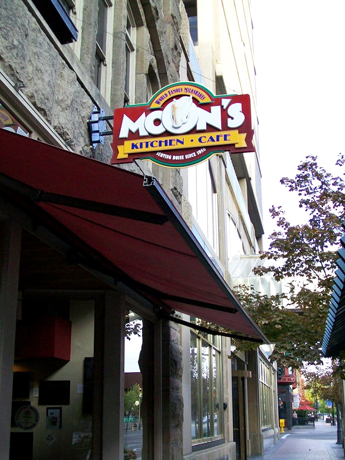 Moon's Kitchen sign hangs like a promise of good things to come. This historic Boise café has fed everyone from cowboys to coders.