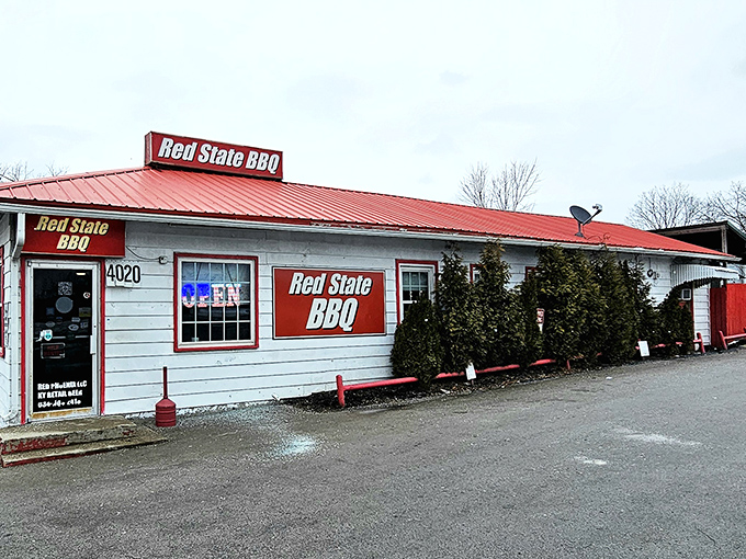 Red State's unassuming white building with its fiery roof—a perfect metaphor. Like finding a treasure chest filled with smoky gold!