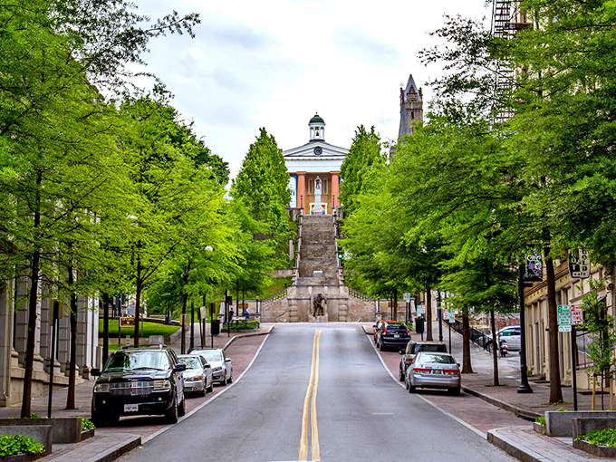 Classic Southern architecture that hasn't changed much since Jack Daniel himself walked these streets.