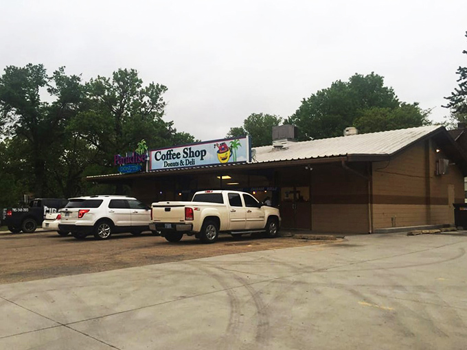 This unassuming Paradise Donuts building is Kansas's version of a speakeasy—the password is "glazed" and everyone's invited!