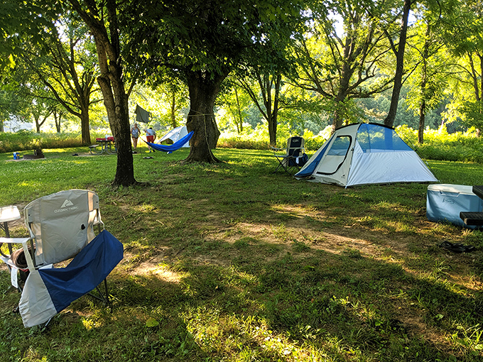 Tent camping under the dappled shade – where the most pressing notification is deciding when to roast marshmallows for s'mores.