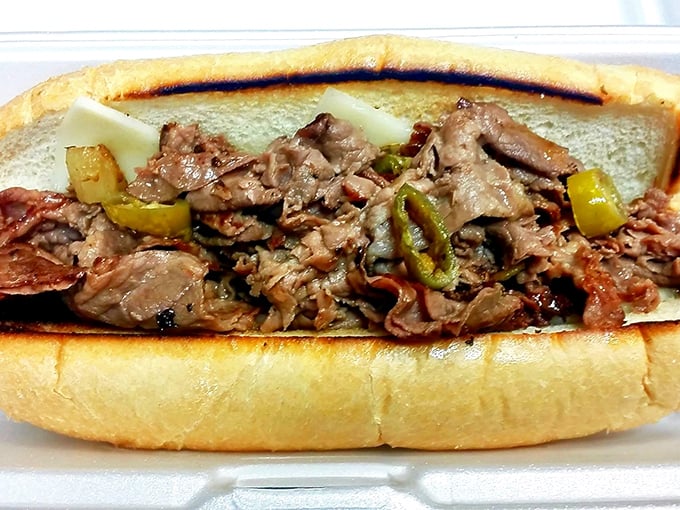 Behold the sandwich equivalent of a standing ovation – thinly sliced beef with green peppers nestled in a roll worthy of your immediate attention.
