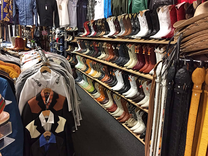 Boot heaven exists, and it's right here. This dazzling display of western footwear would make even John Wayne pause to consider his options.