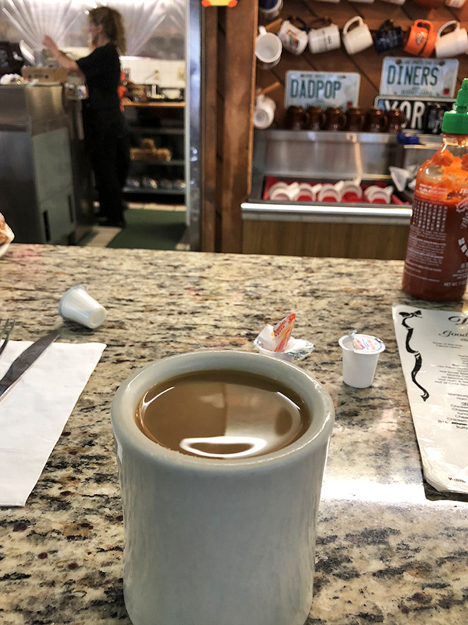 The humble coffee mug—where morning salvation begins and conversation flows as freely as the refills. 
