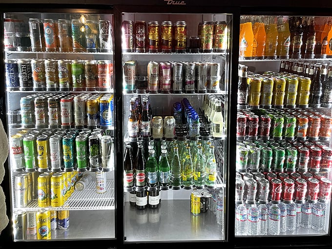 The drink selection rivals the Smithsonian in variety—because proper cheesesteak consumption requires proper hydration options.