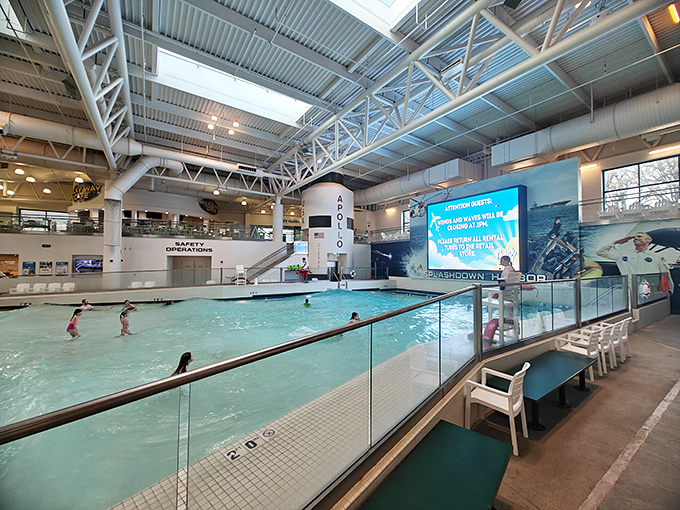 Splashdown Harbor: Oregon's answer to tropical beaches, minus the sand in uncomfortable places and plus a giant screen showing... is that a dog?