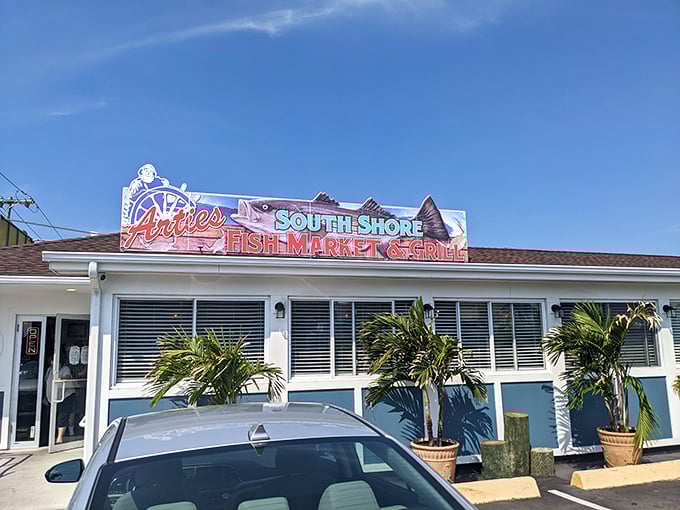 Artie's blue-scaled exterior hints at the ocean treasures within – where "Fish Market" isn't just a sign, it's a promise.
