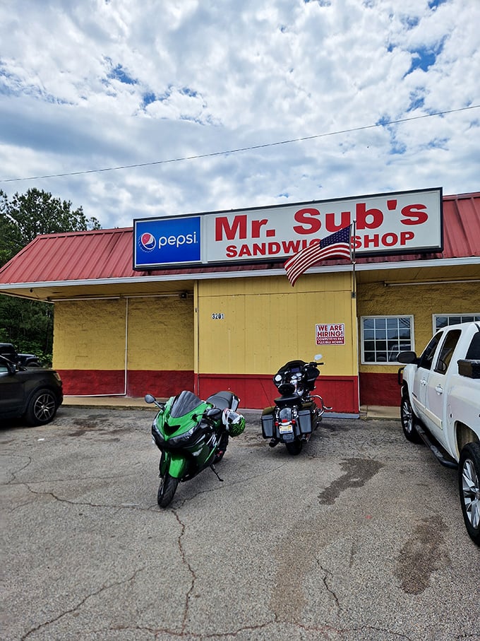 Mr. Sub's cheerful yellow and red exterior – like a sandwich lighthouse guiding hungry Jasper residents home.