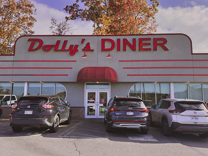 Dolly's Diner: The curved windows and classic 50s architecture promise the kind of breakfast your grandparents would recognize—and still love.