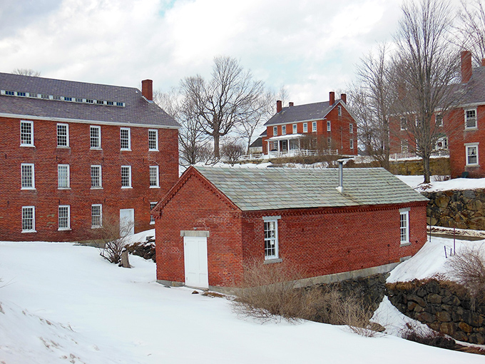 Historic mill buildings wearing autumn colors – proving that sometimes the most beautiful landmarks aren't on any tourist map.