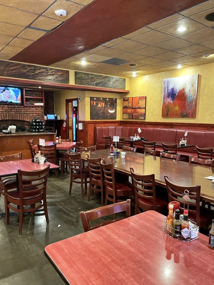 Empty tables are rare here—this quiet moment before the brunch rush is like seeing a Broadway stage before the performance begins.