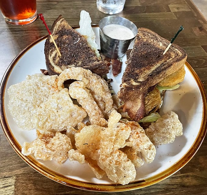 The ultimate Southern power move: a fried green tomato BLT with pork rinds that would make even your health-conscious friends cave.